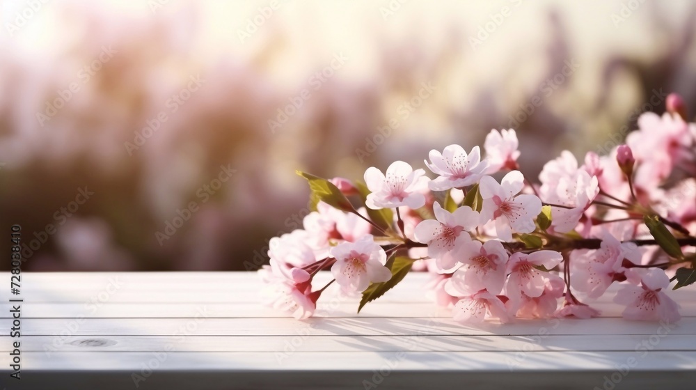 Empty white rectangle poster mockup with spring flowering tree branch ...