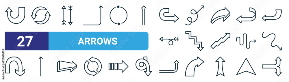 set of 27 outline web arrows icons such as turn up, reload, up down, upwad, downward, up arrow ...