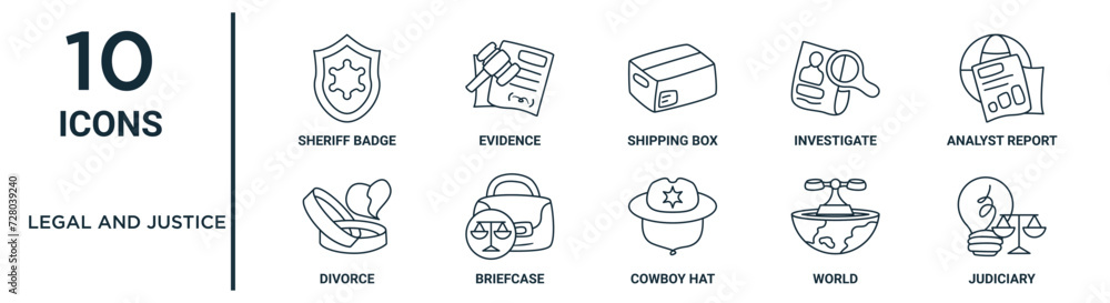 legal and justice outline icon set such as thin line sheriff badge ...