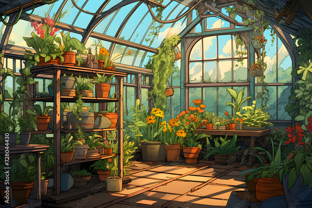 Cartoon greenhouse illustrated greenhousse, cartoon, growing plants in ...