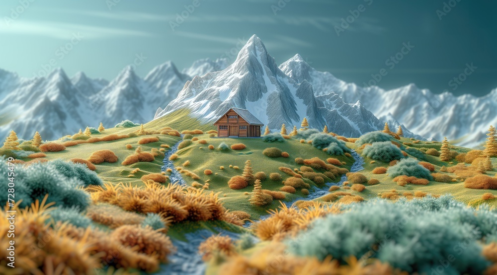Mountainous 3D terrain with jagged peaks, alpine meadows, and winding ...
