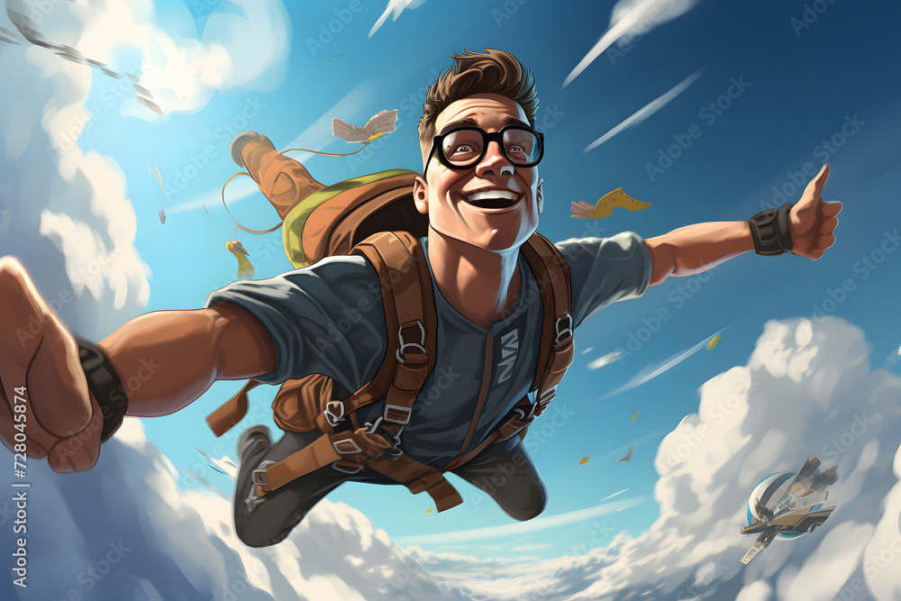Cartoon Character skydiving, skydiving cartoon, character, cartoon dude ...