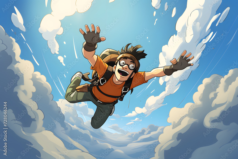 Cartoon Character skydiving, skydiving cartoon, character, cartoon dude ...