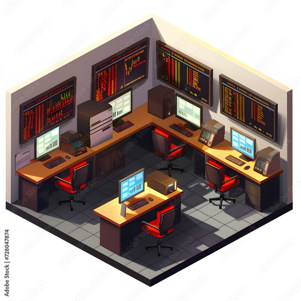Stock market trading floor isolated on white background, cartoon style ...