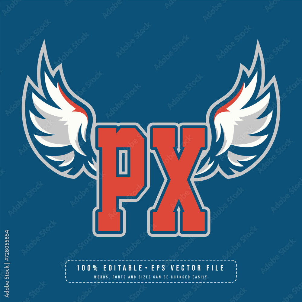 PX wings logo vector with editable text effect. Editable letter PX ...
