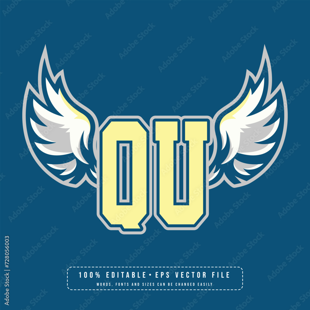 QU wings logo vector with editable text effect. Editable letter QU ...