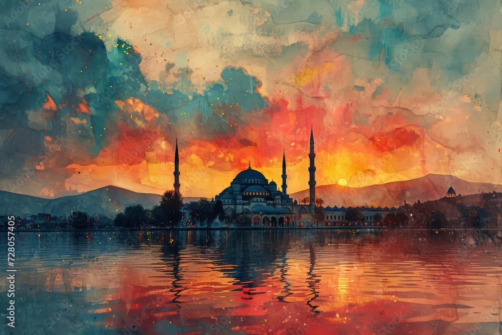 Culture of Turkey in watercolor colors. Turkish culture. watercolor ...