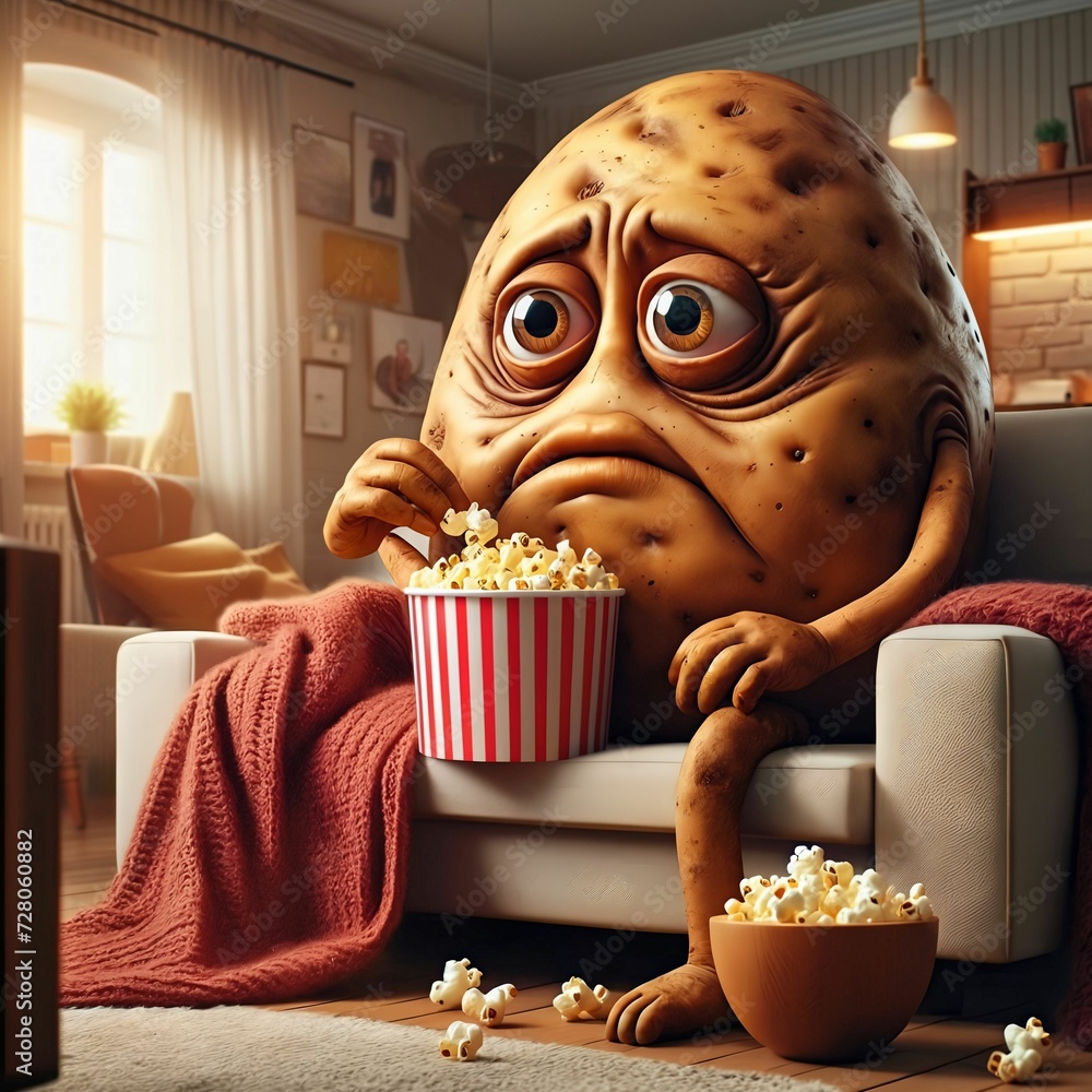 Foto de Illustration of a couch potato. A lazy demotivated couch potato ...