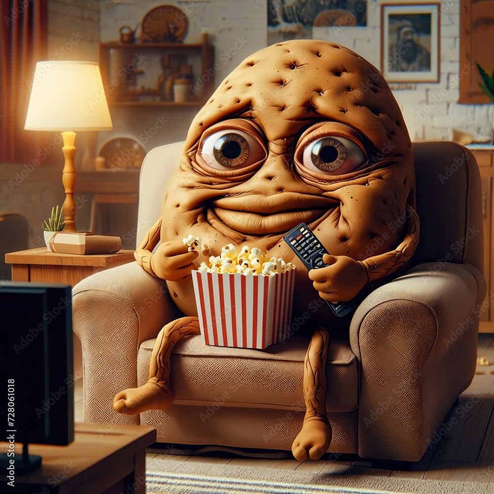Illustration of a couch potato. A lazy demotivated couch potato sitting ...