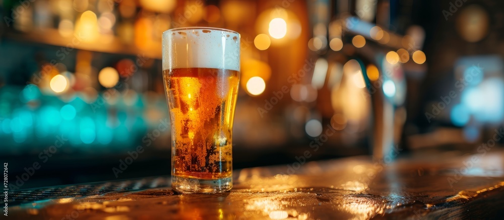 Cheers to a Bubbly Brew in a Lively Beer Glass at the Vibrant Bar ...