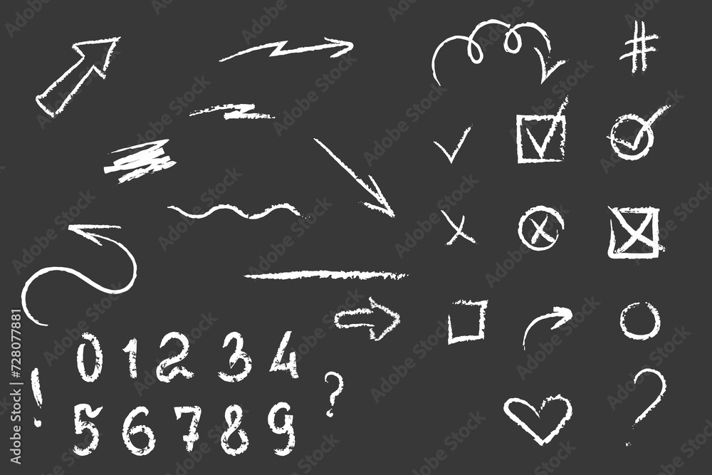 Vector Set of hand drawn symbols for notes. Arrows, cross, marks and ...