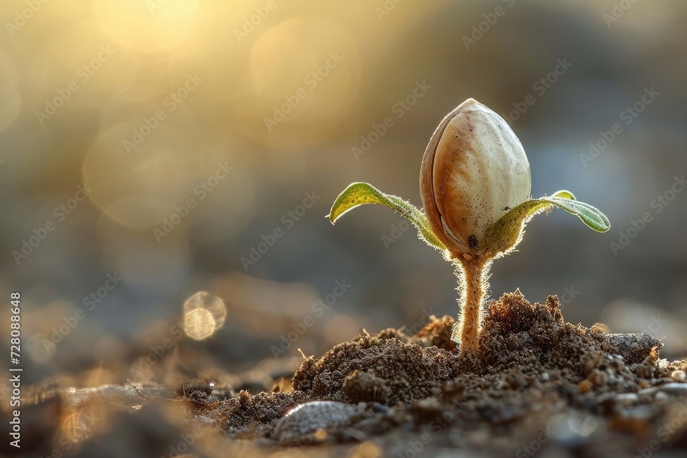 Germinating seed. A plant that has just emerged from the ground ...