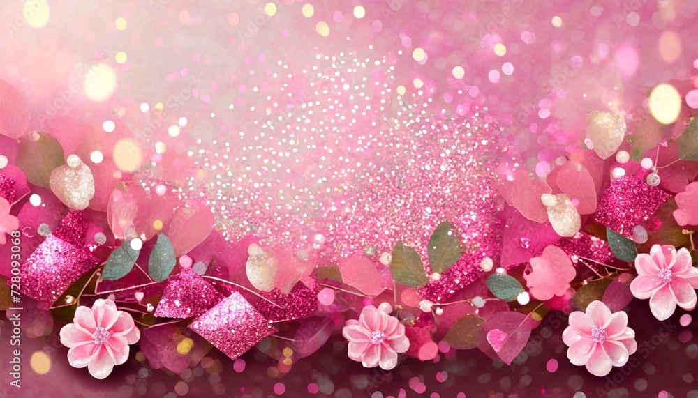 pink glitter girl princess party birthday background or border Stock ...