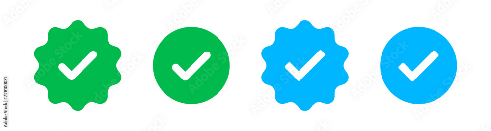 Verified badge icon tick symbol vector approved check mark icon. Blue ...