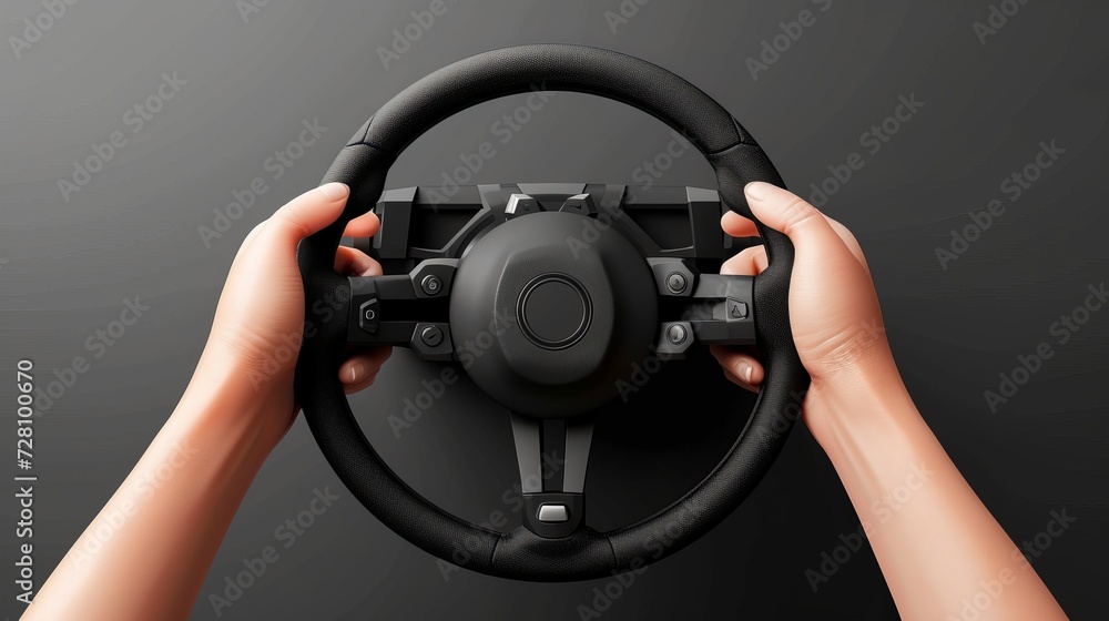 3D Car Steering Wheel in Hands Isolated. Render Black Automobile ...