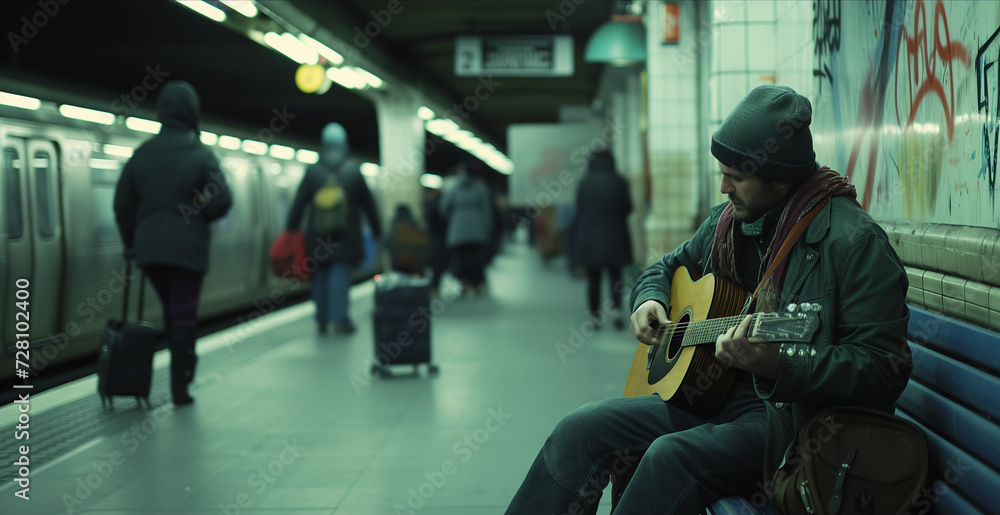 The soulful performance of a local musician in a subway station ...