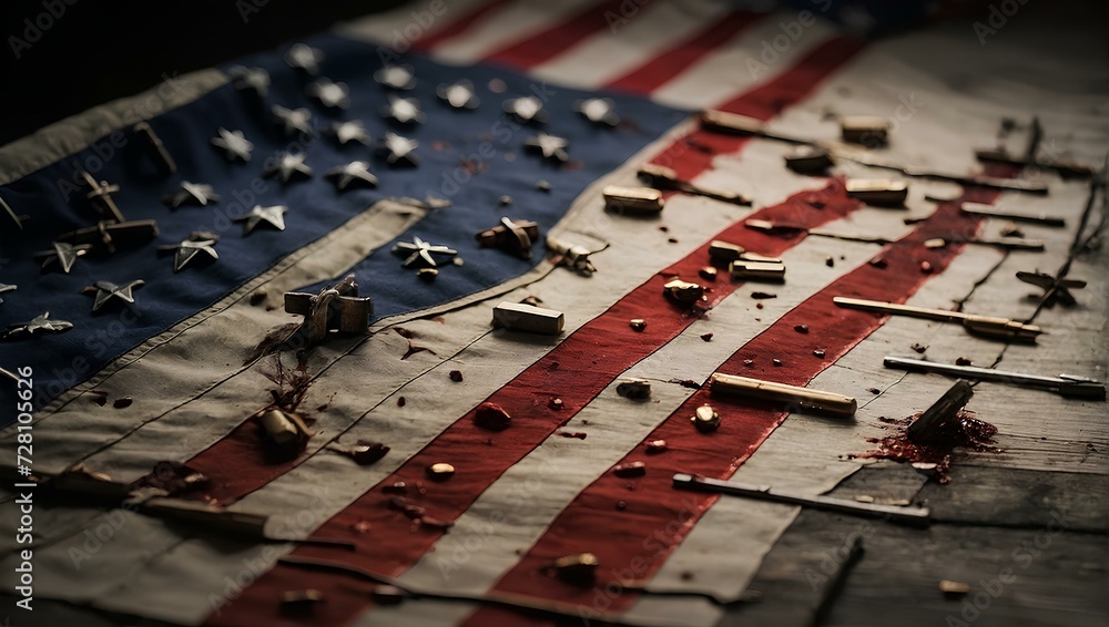 An American flag where there are small crosses in place of the stars ...