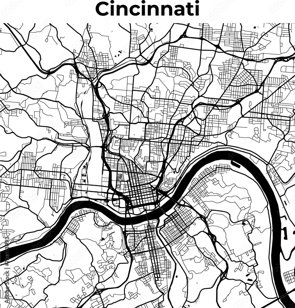 City Map of Cincinnati, Cartography Map, Street Layout Map Stock Vector ...
