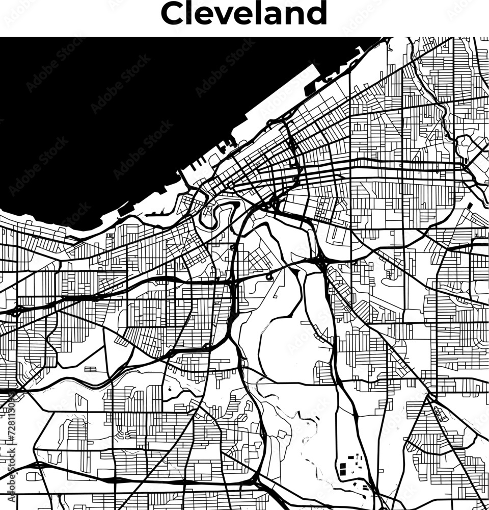 City Map of Cleveland, Cartography Map, Street Layout Map Stock Vector ...