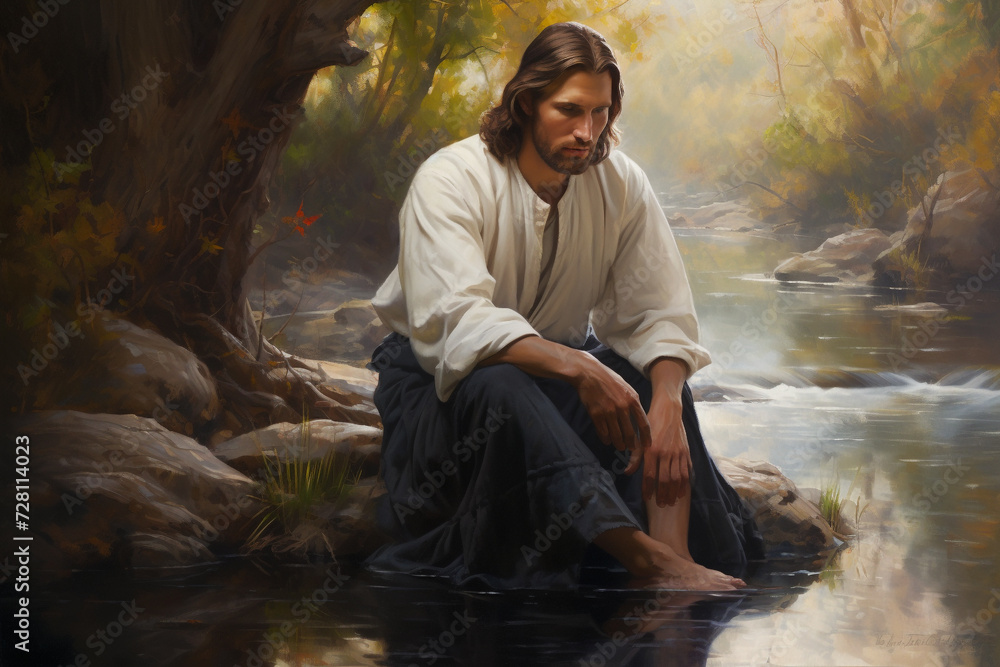 Jesus Christ in paradise, angels, doves, pigeons, Messiah, Savior and ...