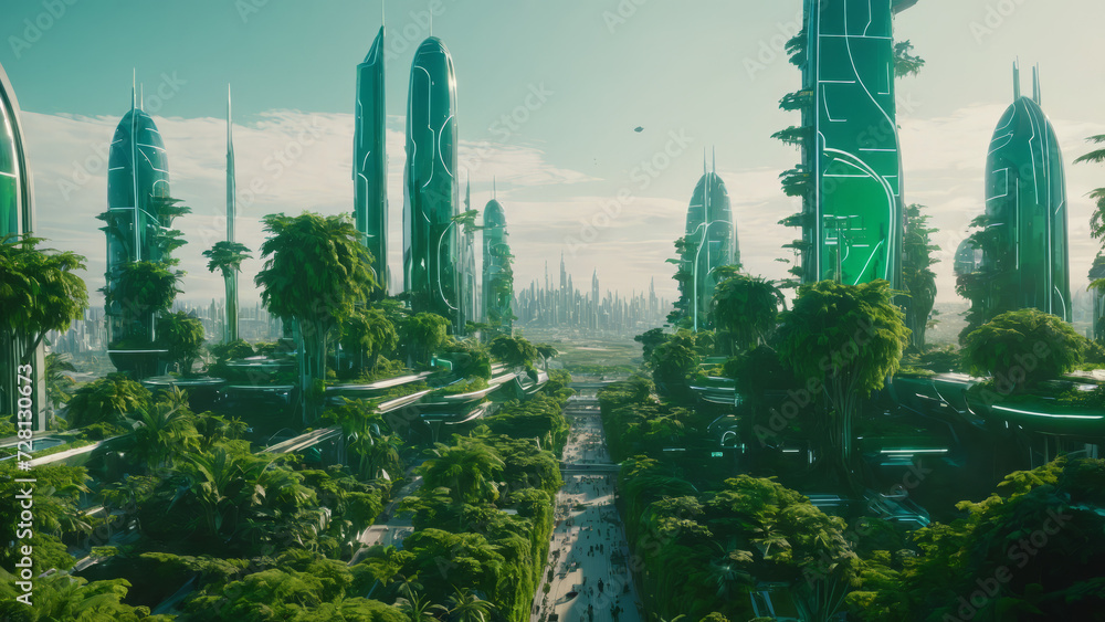 World earth day concept of a green futuristic city, eco city with ...