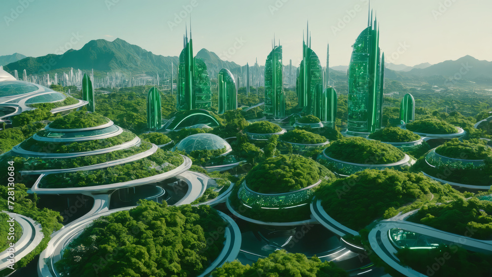 World earth day concept of a green futuristic city, eco city with ...