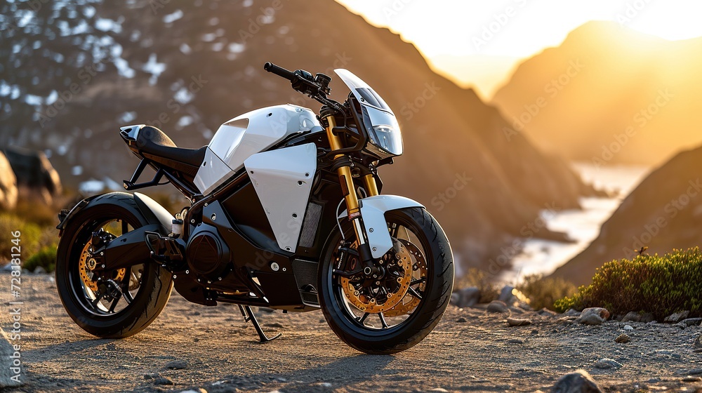Design a high-speed superbike with a streamlined, angular frame and ...