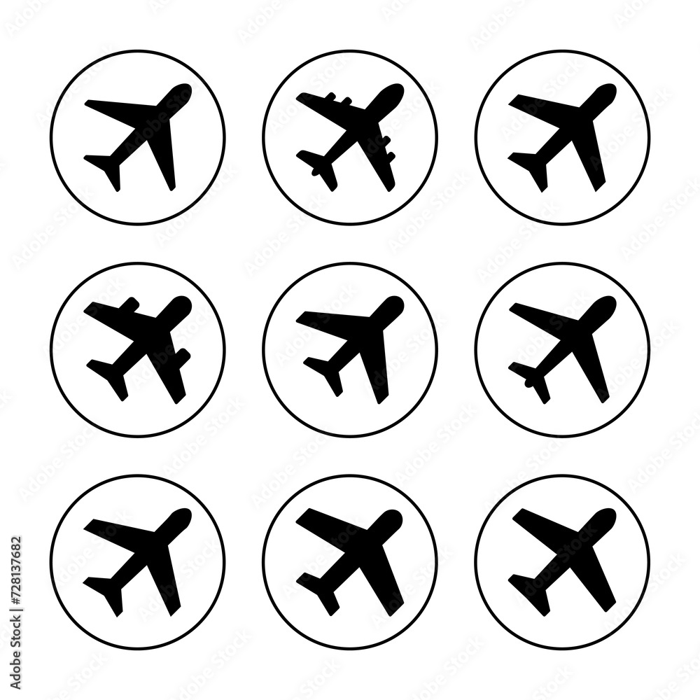 Plane icon set vector. Airplane sign and symbol. Flight transport ...