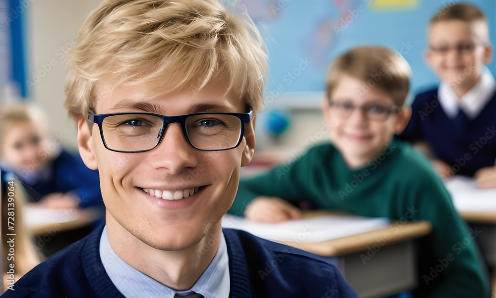 teacher, portrait male teacher glasses, teacher face smiling, child kid ...