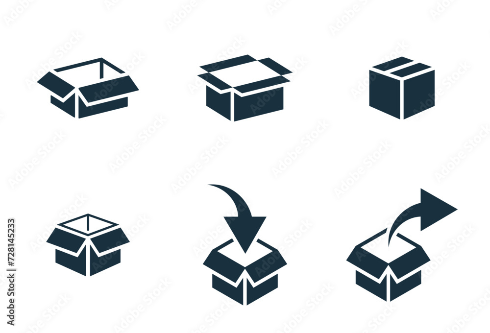 Isometric package with arrow icons set on white background. online ...