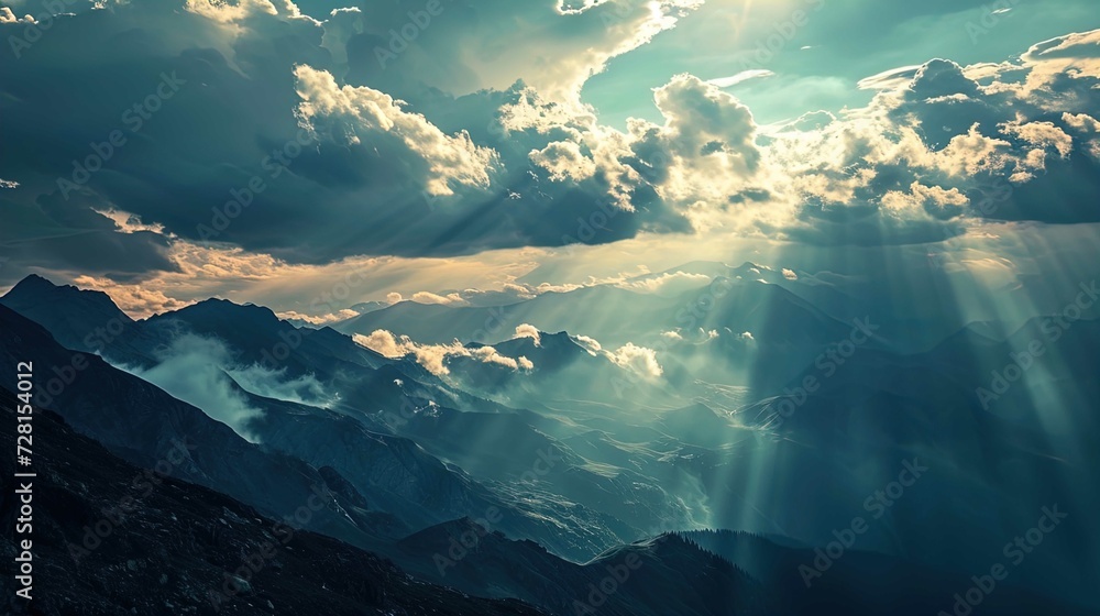 This is a breathtaking view of mountain ranges basking in a dramatic ...