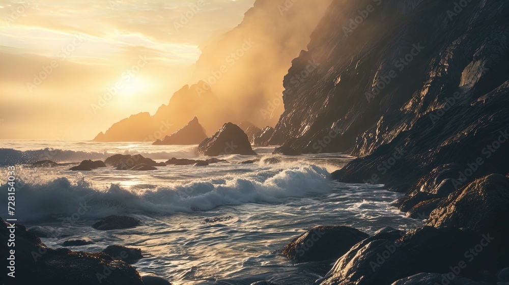 The photo captures a dynamic coastal scene during sunset. Majestic ...