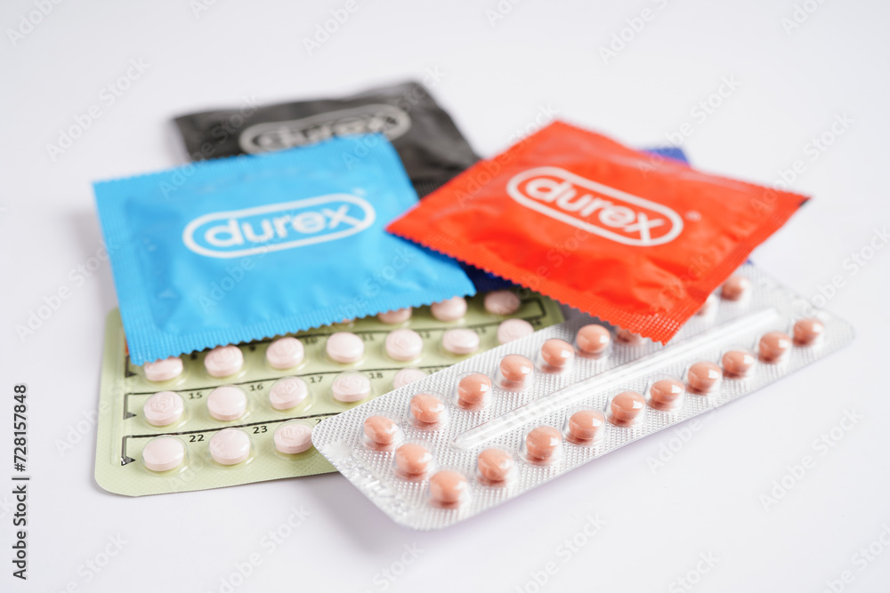 Bangkok Thailand May 15 2023 Condom And Birth Control Pills For