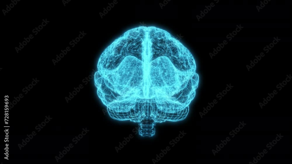Neon Blue Human Brain 4k glowing 3d Hologram Skeleton loop animation ...