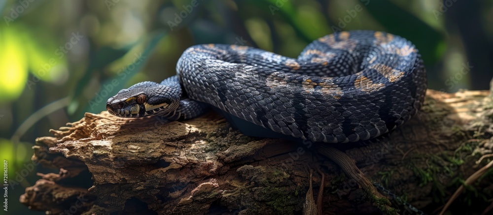 Mesmerizing Coiled Adder Snake Slithers Up Log in a Hypnotic Display of ...