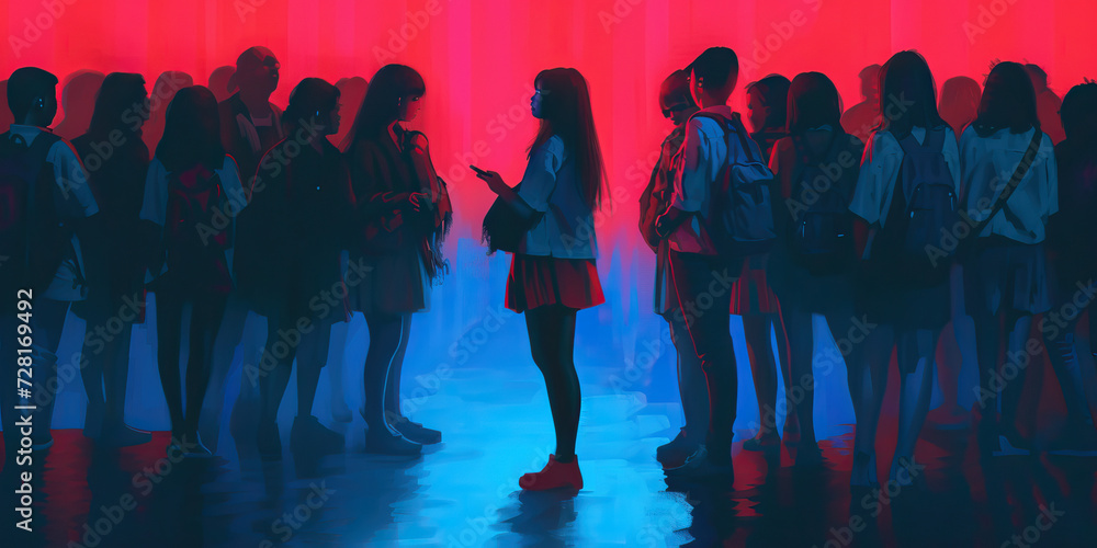 Social Anxiety: Shy Girl Standing Alone in Group, Showing Signs of ...