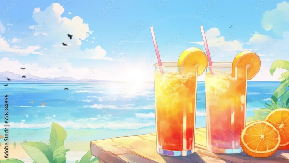 fresh tropical fruit juice by the beach on summer. cocktail on the ...