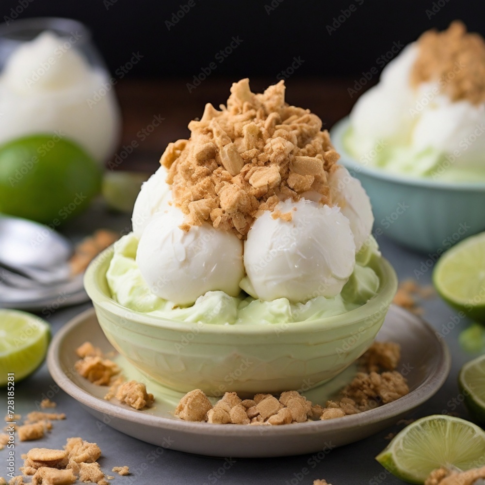 Experience the tropical bliss of coconut lime pie gelato, crowned with ...
