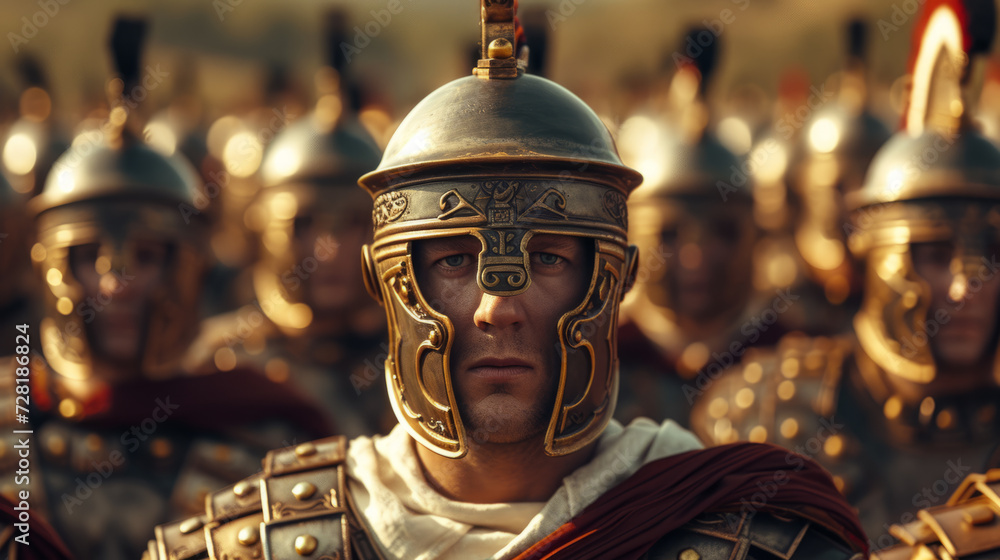 Ancient roman commander with his army on the battlefield preparing for ...