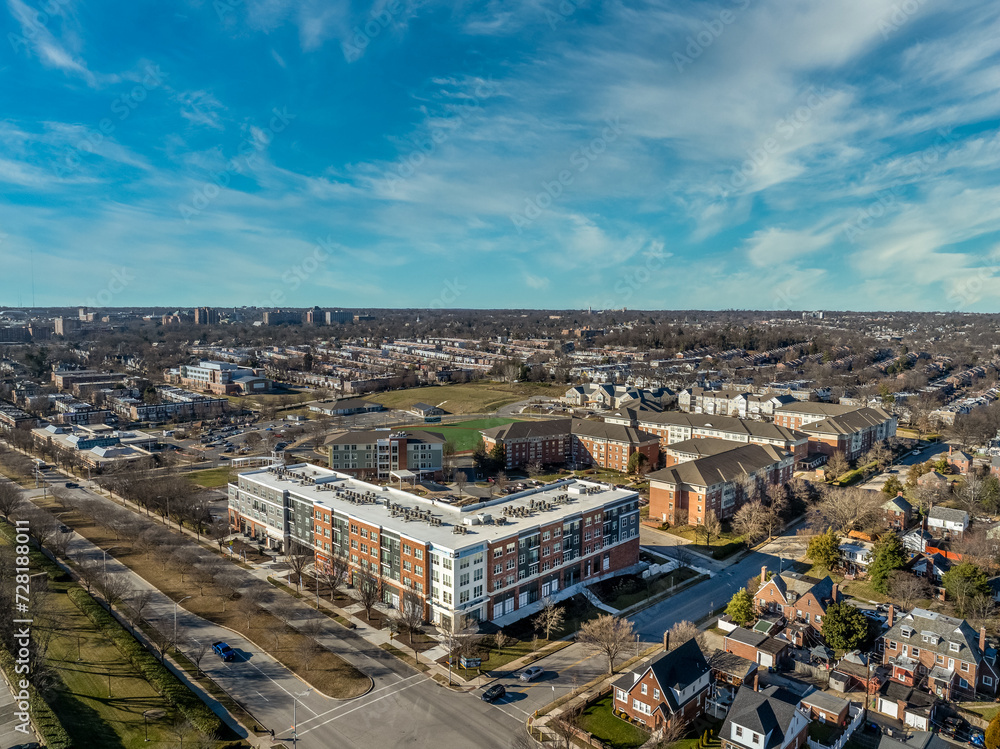 Aerial view of the former Memorial stadium redevelopment, now community ...
