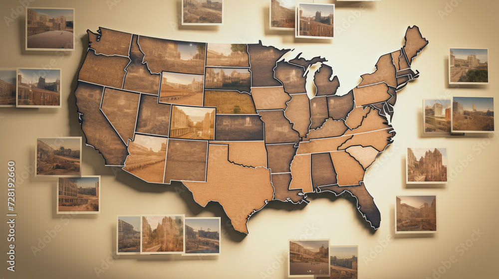 Map states of USA map with states texture Earth tone color Building ...