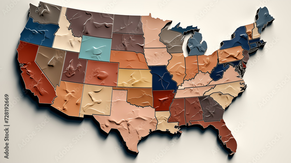 Map states of USA map with states texture Earth tone color liquid ...