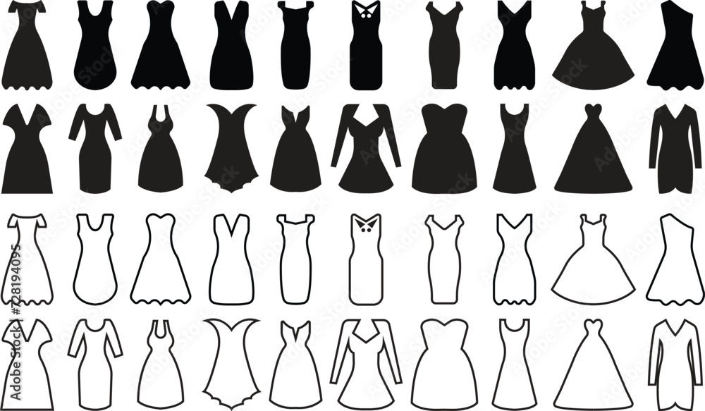 Set of Women dress icons. Female fashion concept. Clothes icons in ...