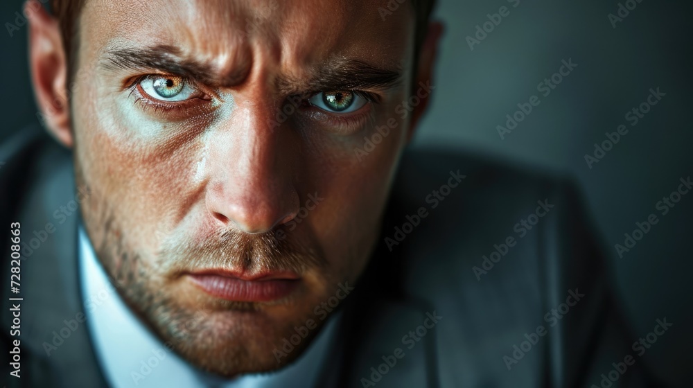 Closeup portrait of a businessman his suit disheveled and his eyes red ...