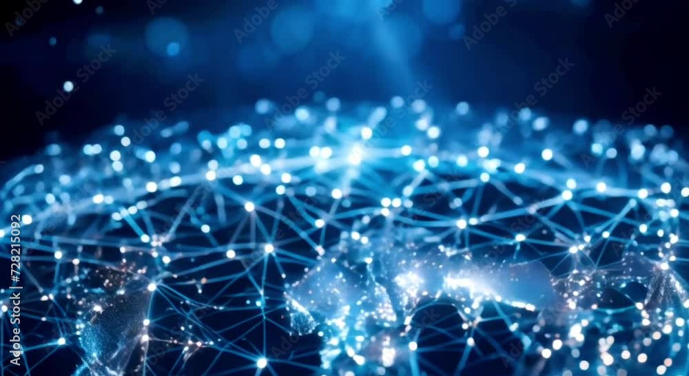 Abstract digital network overlaying a map, symbolizing global ...