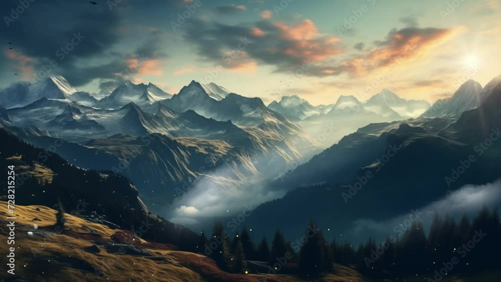 autumn mountains before sunrise. sunrise in the mountains. seamless ...