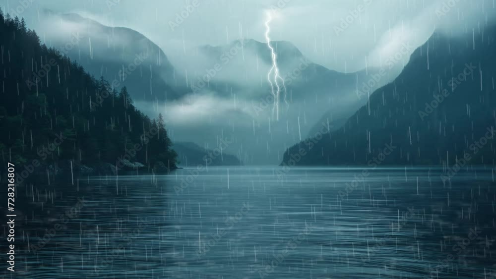 misty sea. beautiful nature in rainy day. mountain reflection on the ...