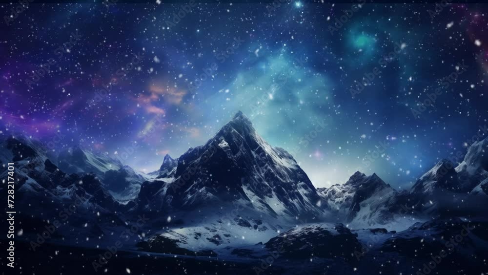 snowy rocky mountain with a beautiful starry night. starry night sky ...
