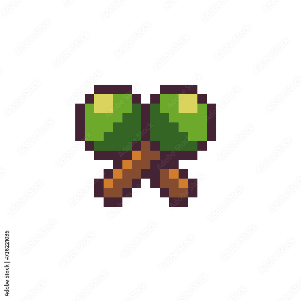 Maracas shakers Mexican musical instrument pixel art icon. 8-bit sprite ...