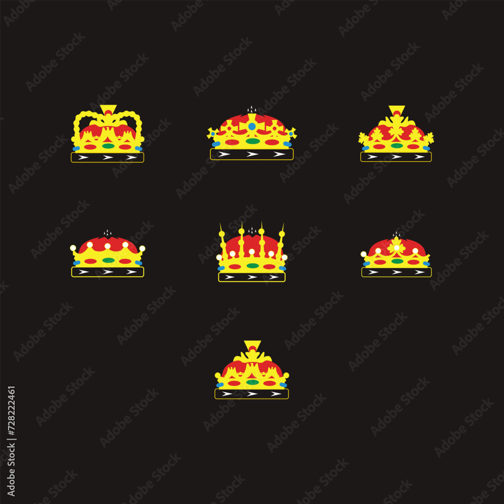 Crowns set. Golden royal jewelry symbol of king queen and princess ...
